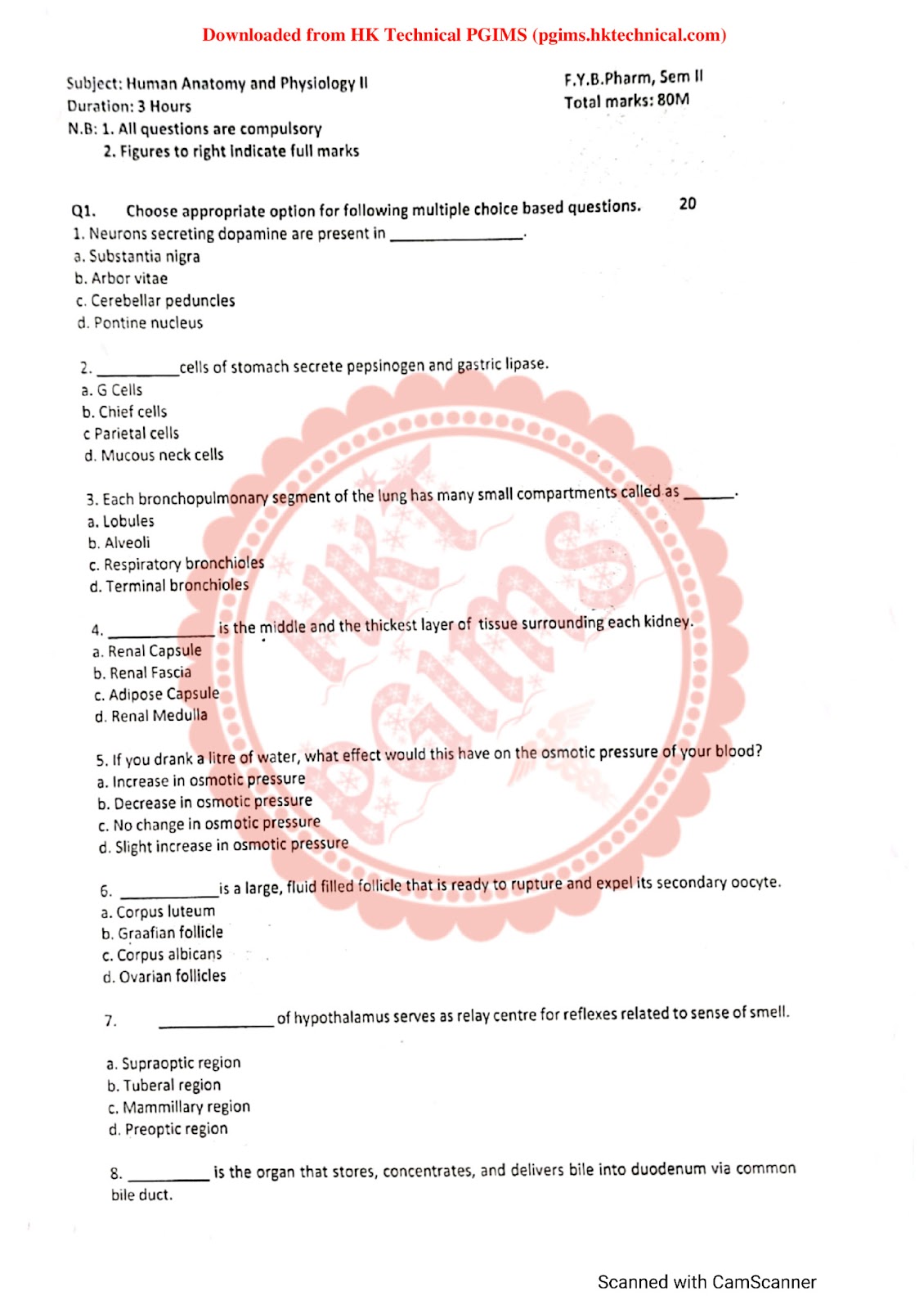 2nd Semester Human Anatomy And Physiology 2 QP S p b c Cop Download