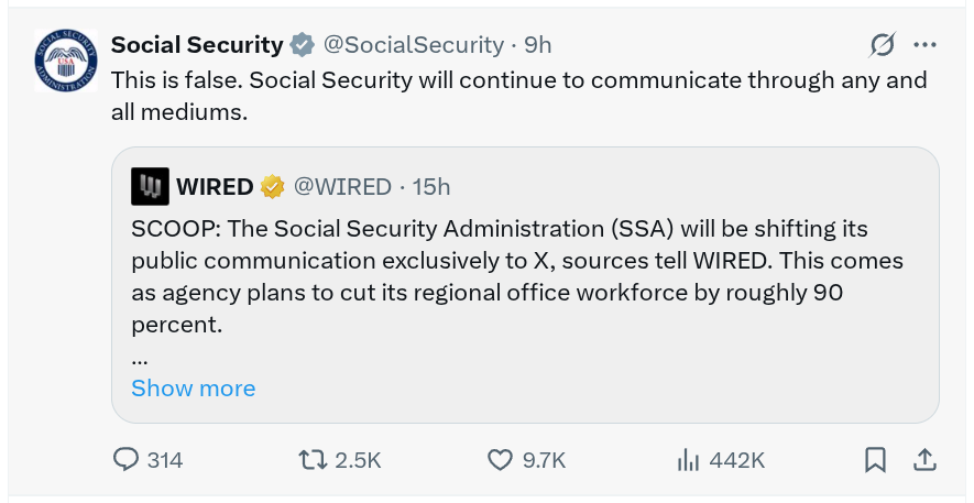 Social Security Administration (SSA) moved public communication ...
