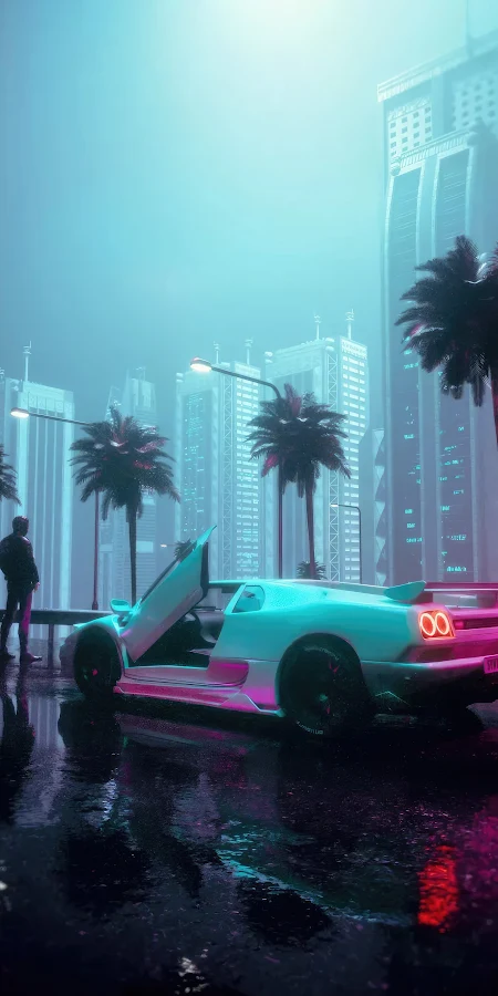 Synthwave, Retrowave, Lamborghini, Cyberpunk 4K iPhone Phone Wallpaper