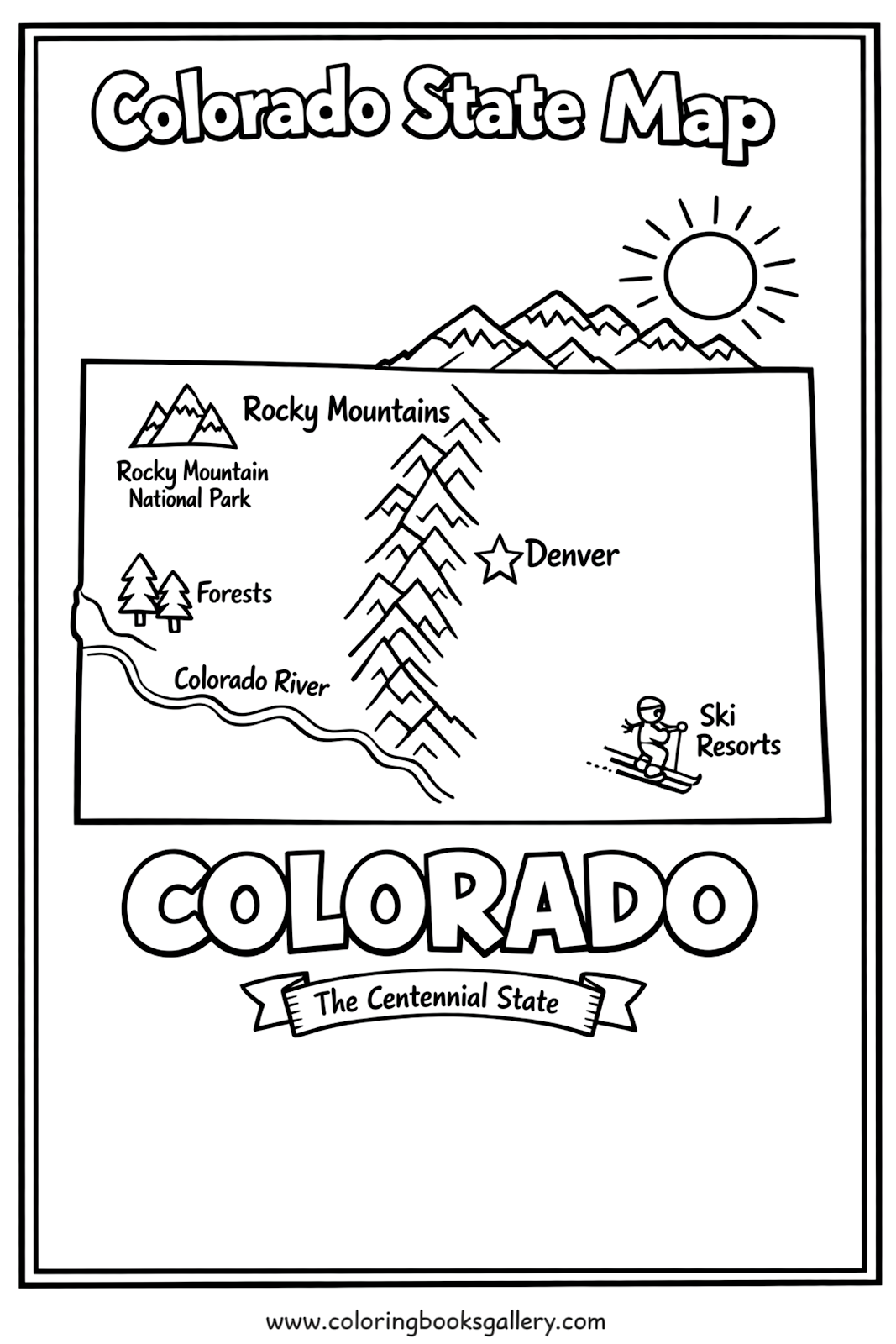 Colorado State Map for Kids – Simple Educational Printable Coloring ...