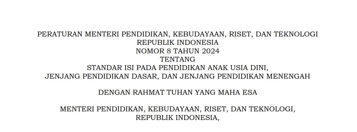 Permendikbudristek Nomor 8 Tahun 2024 Tentang Standar Isi Pada Jenjang