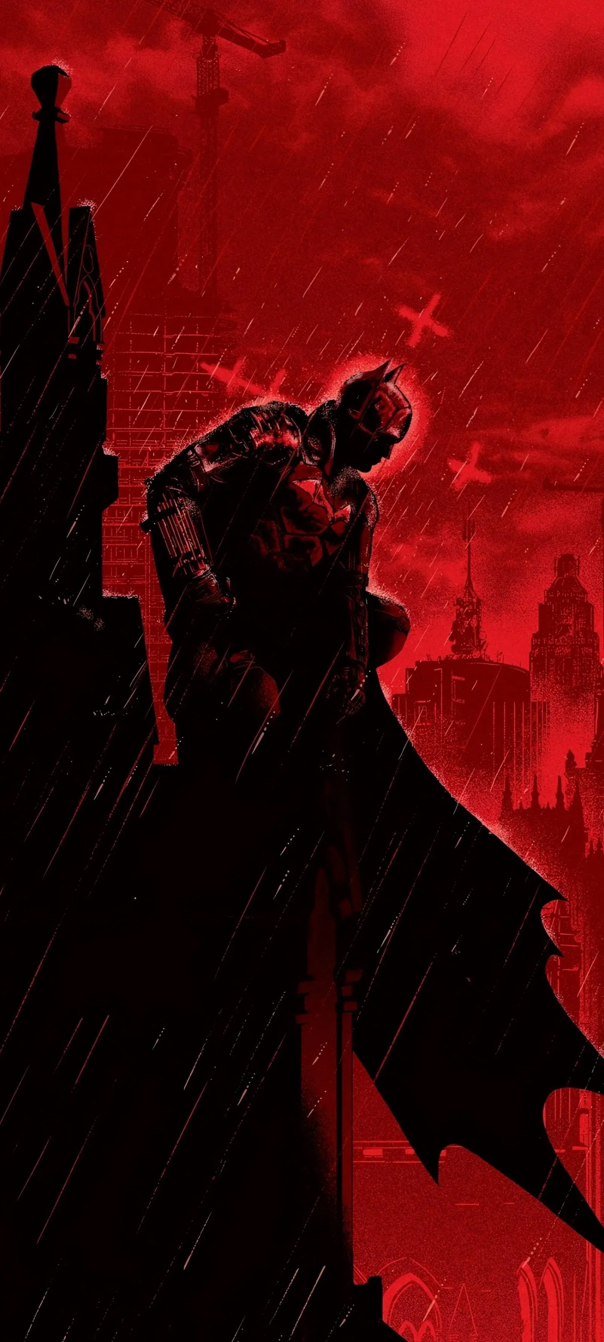 Batman Perched In Red Rain 2K iPhone Wallpaper
