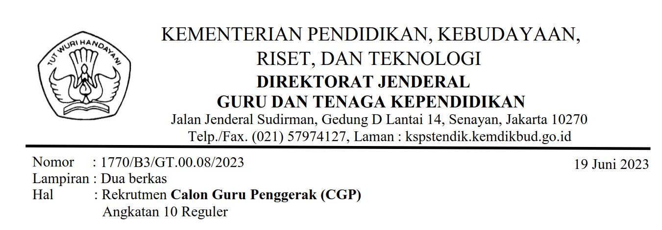 Rekrutmen Calon Guru Penggerak (CGP) Angkatan 10 Reguler Tahun 2023