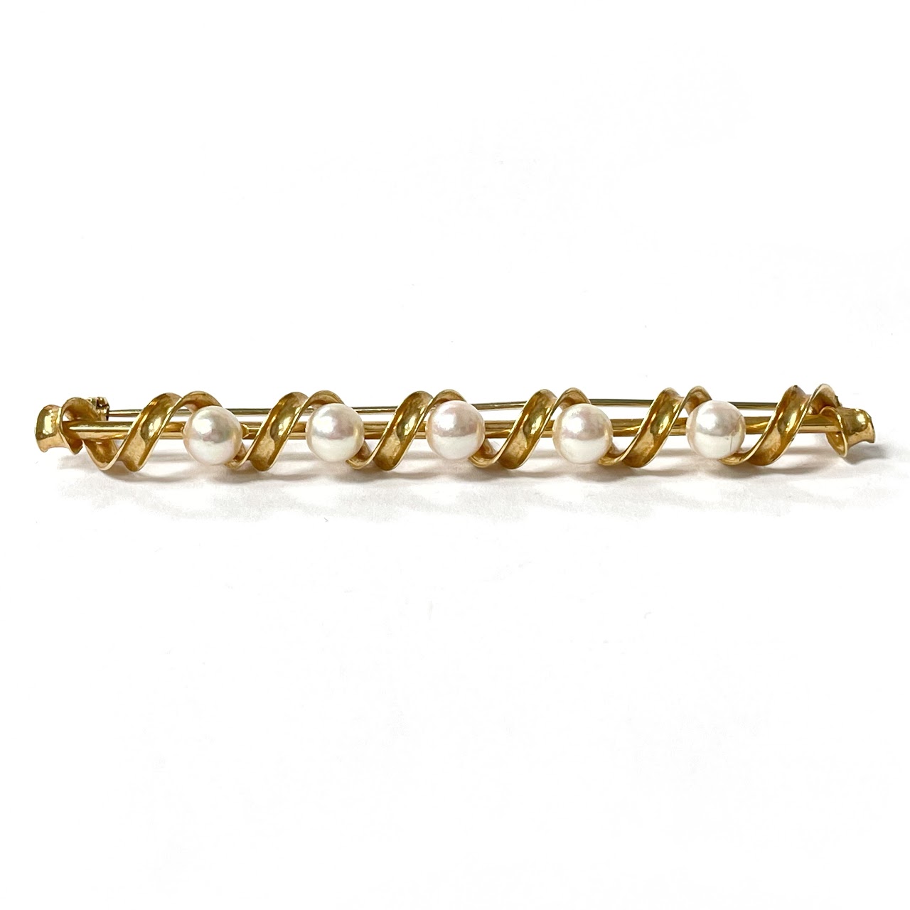 18K Gold & Pearl Spiral Brooch