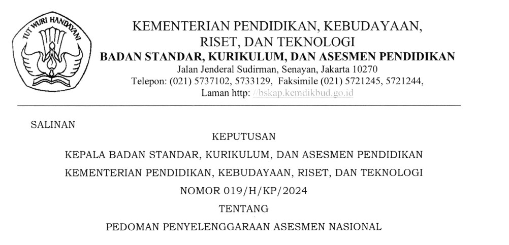 JUKNIS/PEDOMAN PENYELENGGARAAN ASESMEN NASIONAL TAHUN 2024