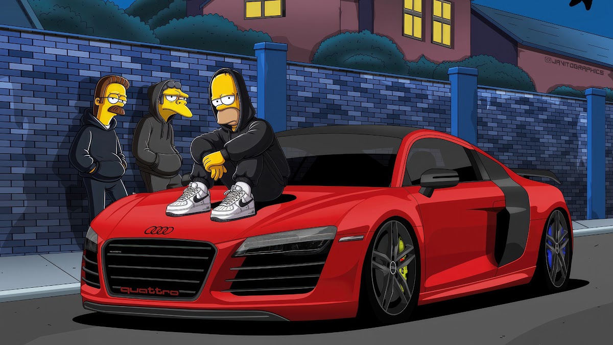 Simpsons, Audi, Sports Car, Cartoon Art 4K Wallpaper