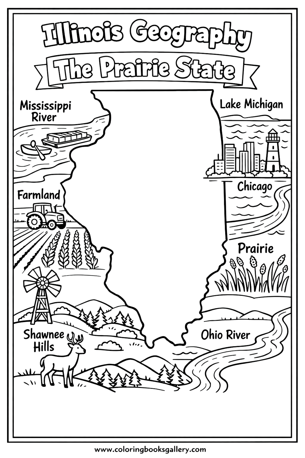 Illinois Geography for Kids – Simple Educational Printable Coloring ...
