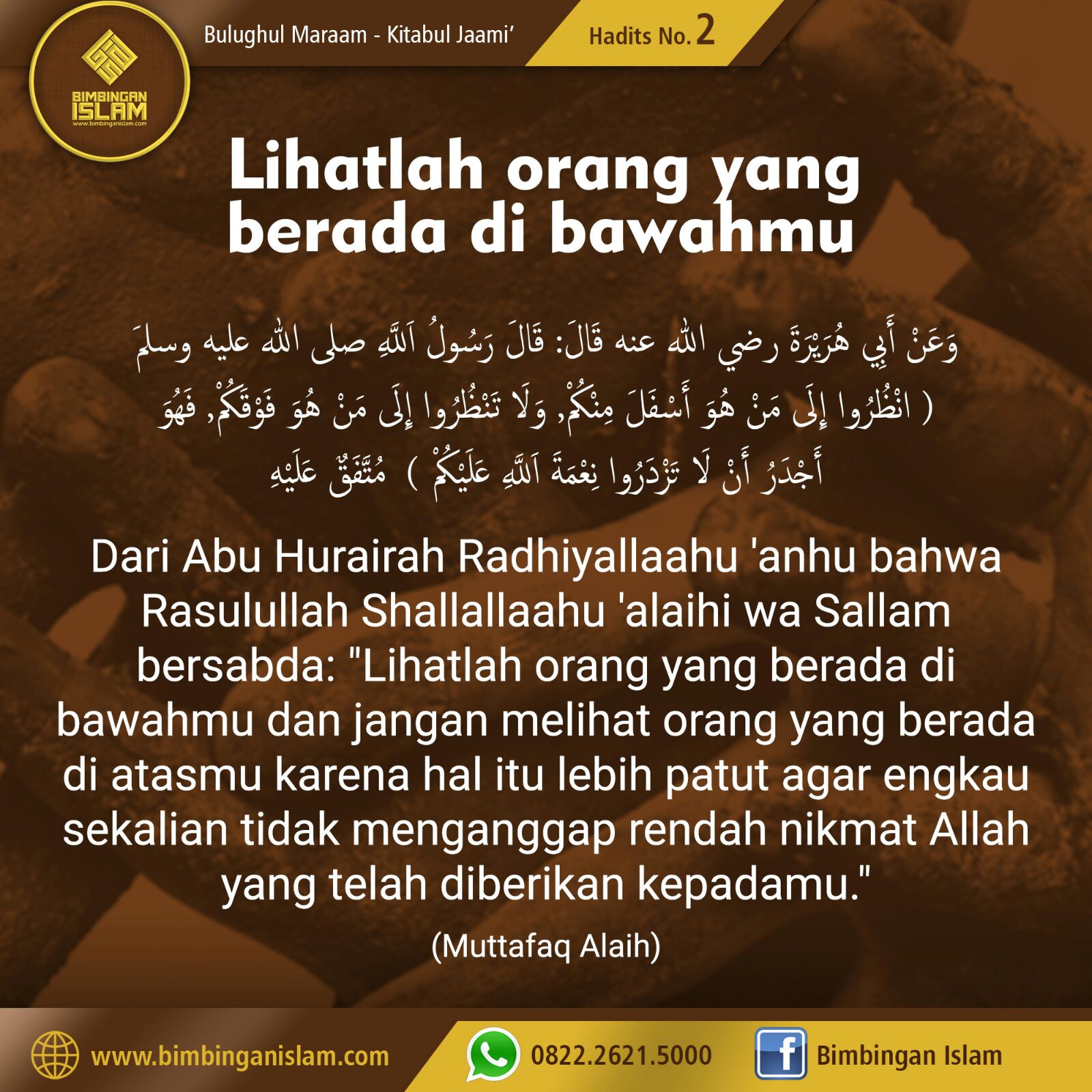 Hadits ke-2 | Pandanglah Orang yang di Bawahmu dalam Masalah Dunia ...