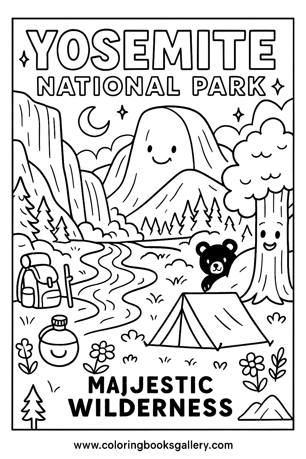 Yosemite Learning Coloring Page – Simple Educational Printable Line Art ...