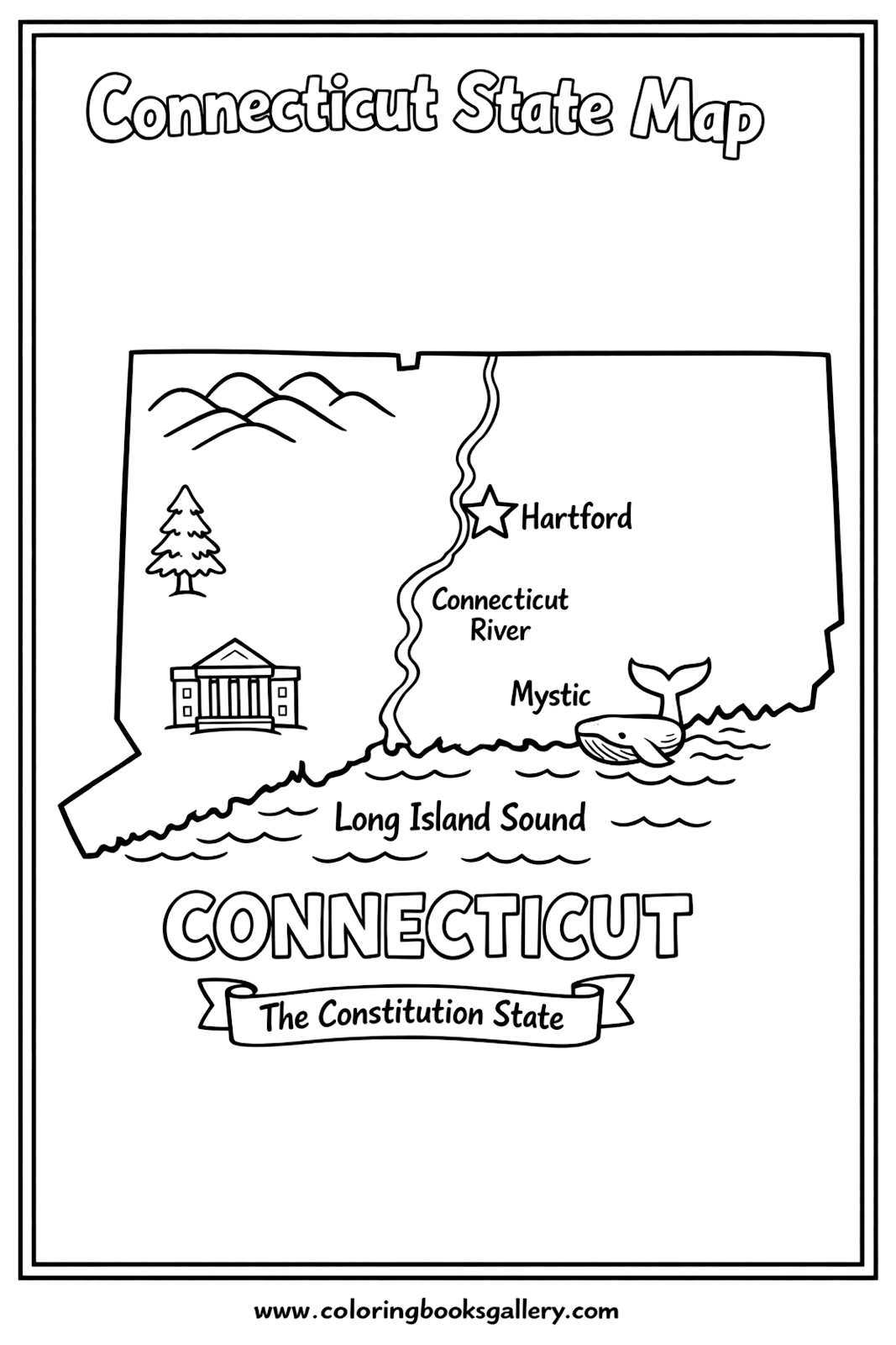 Connecticut State Map for Kids – Simple Educational Printable Coloring ...