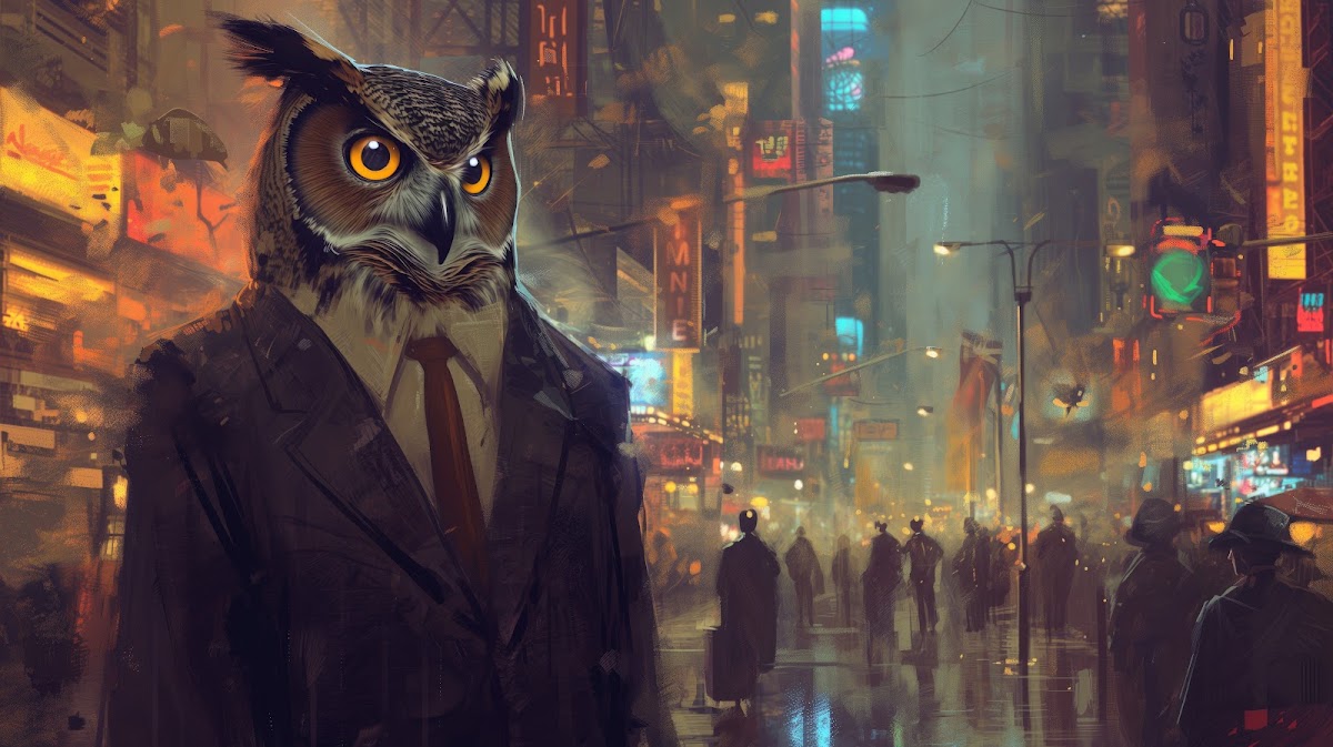 Ai Art, Illustration, Painting, Owl, Suit And Tie 5K Wallpaper