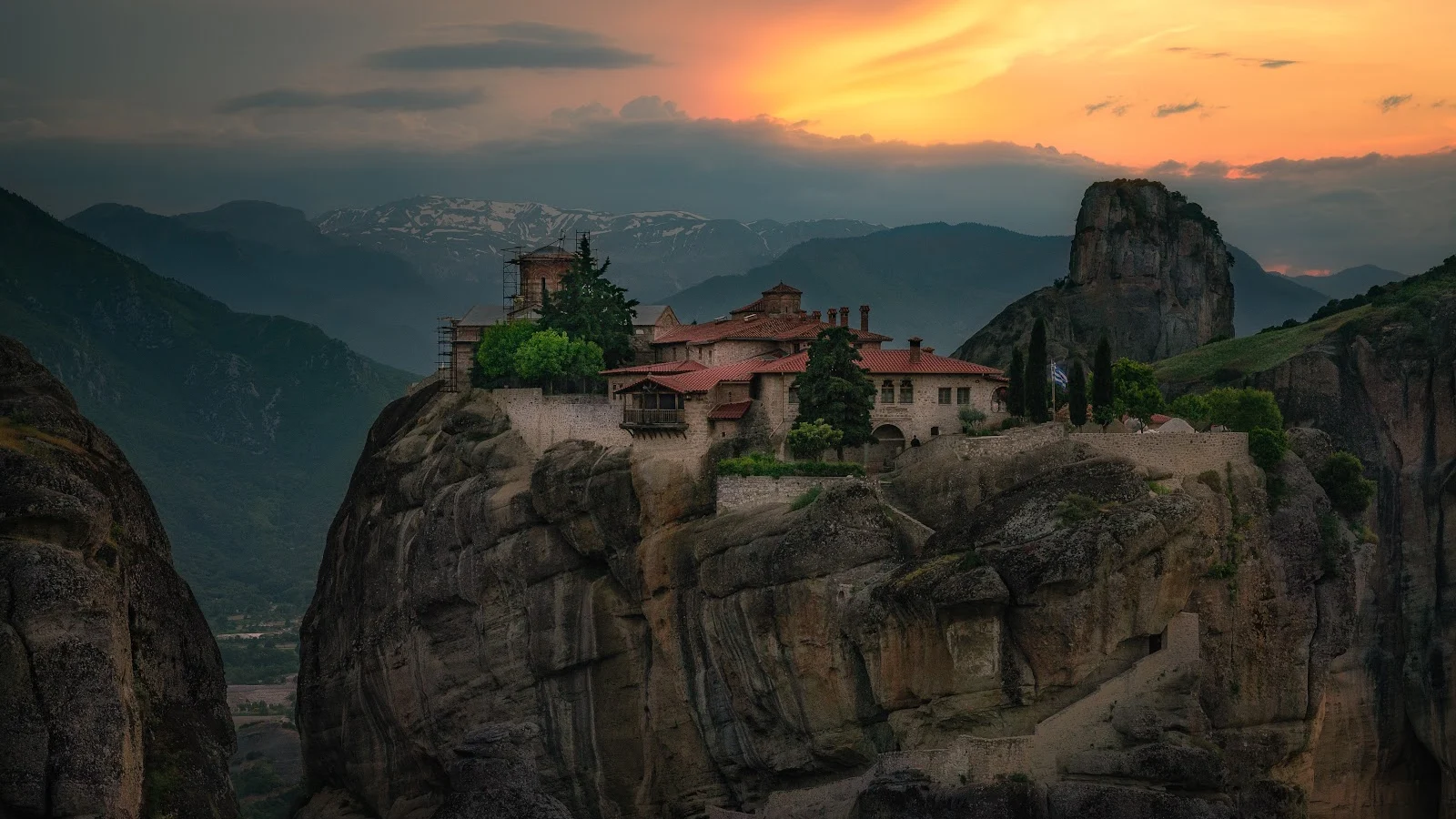Meteora, Greece, Monastery, Cliffside 5K Wallpaper
