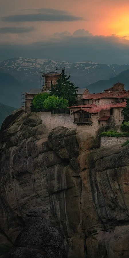 Meteora, Greece, Monastery, Cliffside 5K Phone Wallpaper