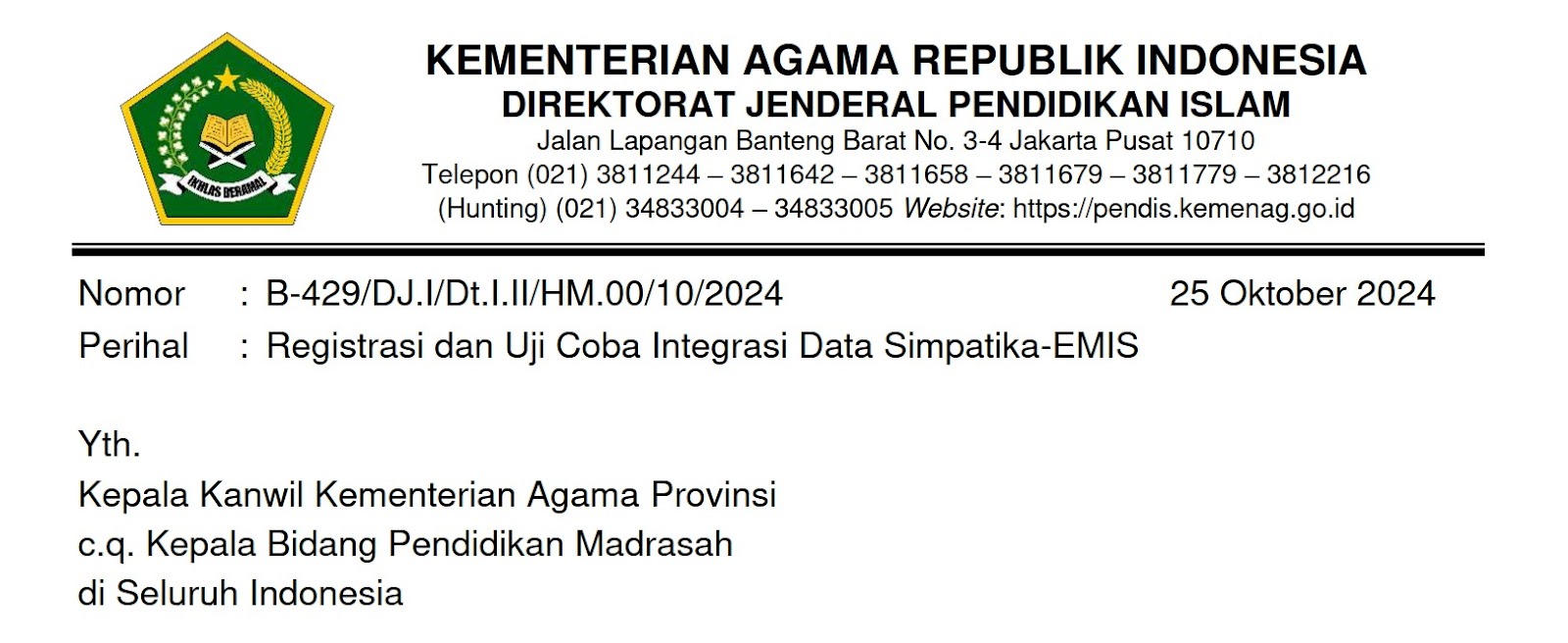 Surat Edaran Registrasi dan Uji Coba Integrasi Data Simpatika-EMIS ...