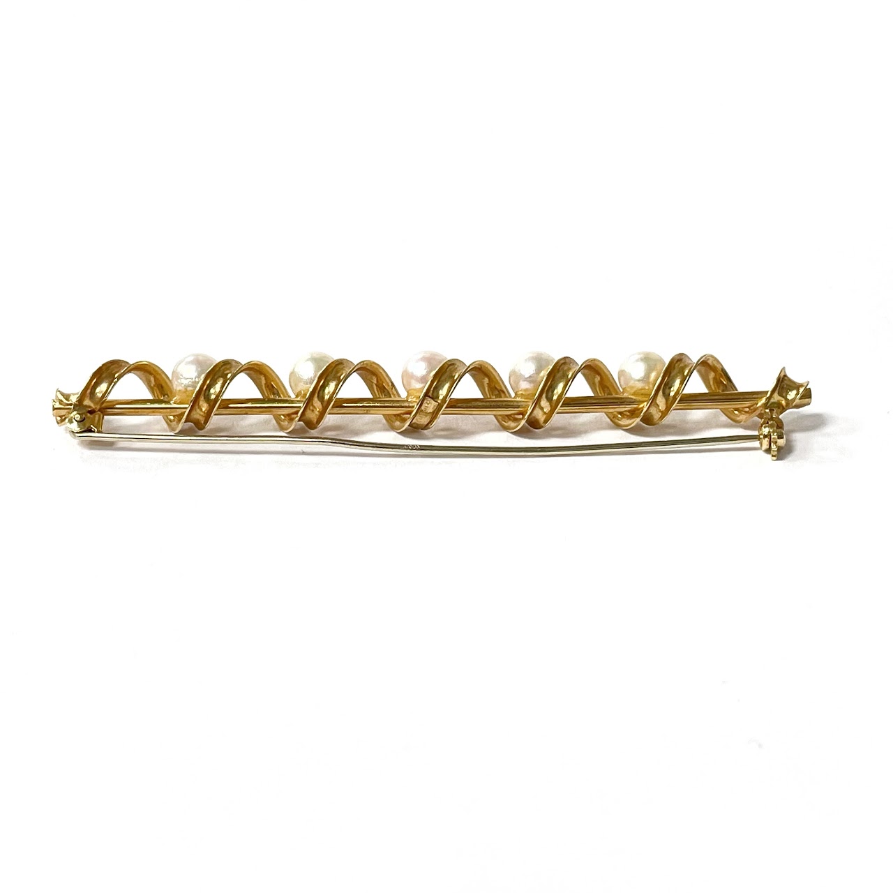 18K Gold & Pearl Spiral Brooch