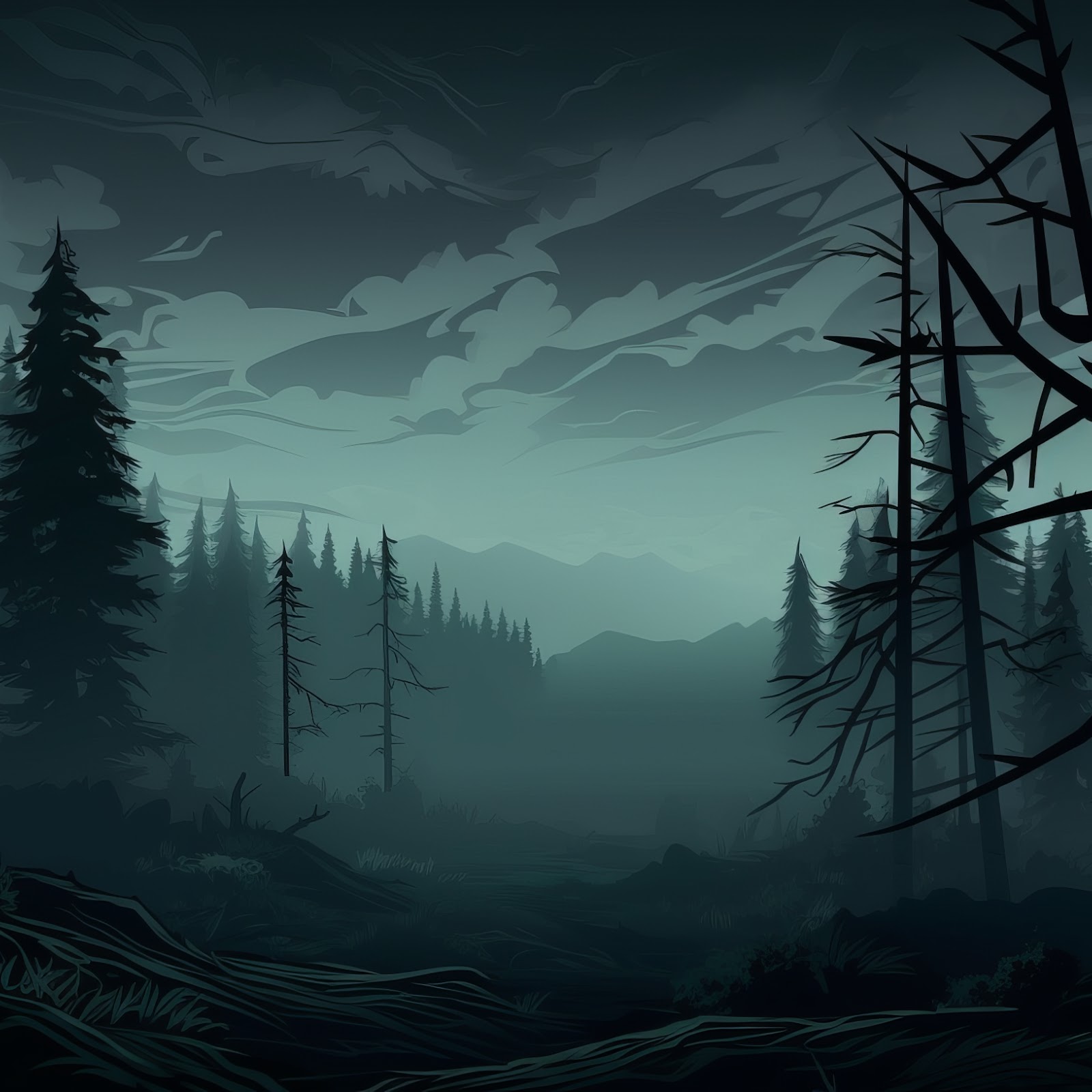 Ai Art, Forest, Trees, Mist, Illustration 2K Wallpaper