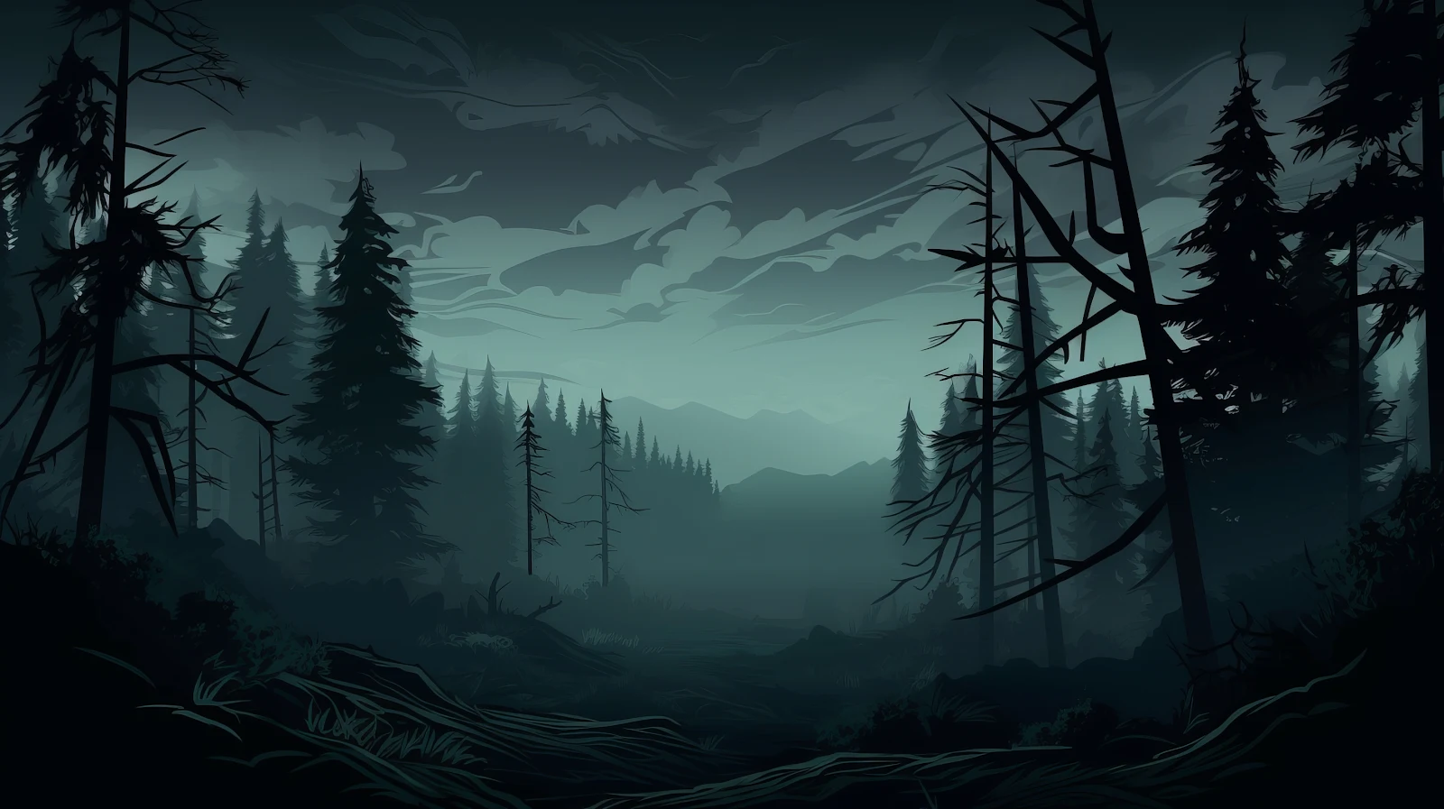 Ai Art, Forest, Trees, Mist, Illustration 2K PC Wallpaper