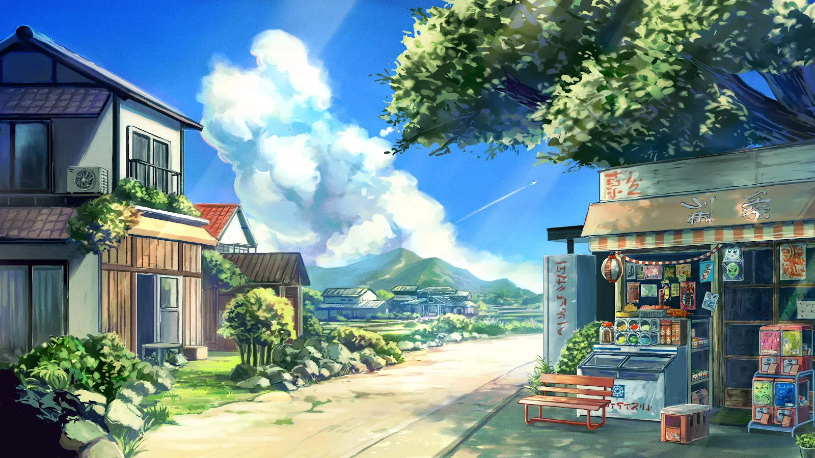 Sunny Japanese Roadside Store 4K Desktop Wallpaper