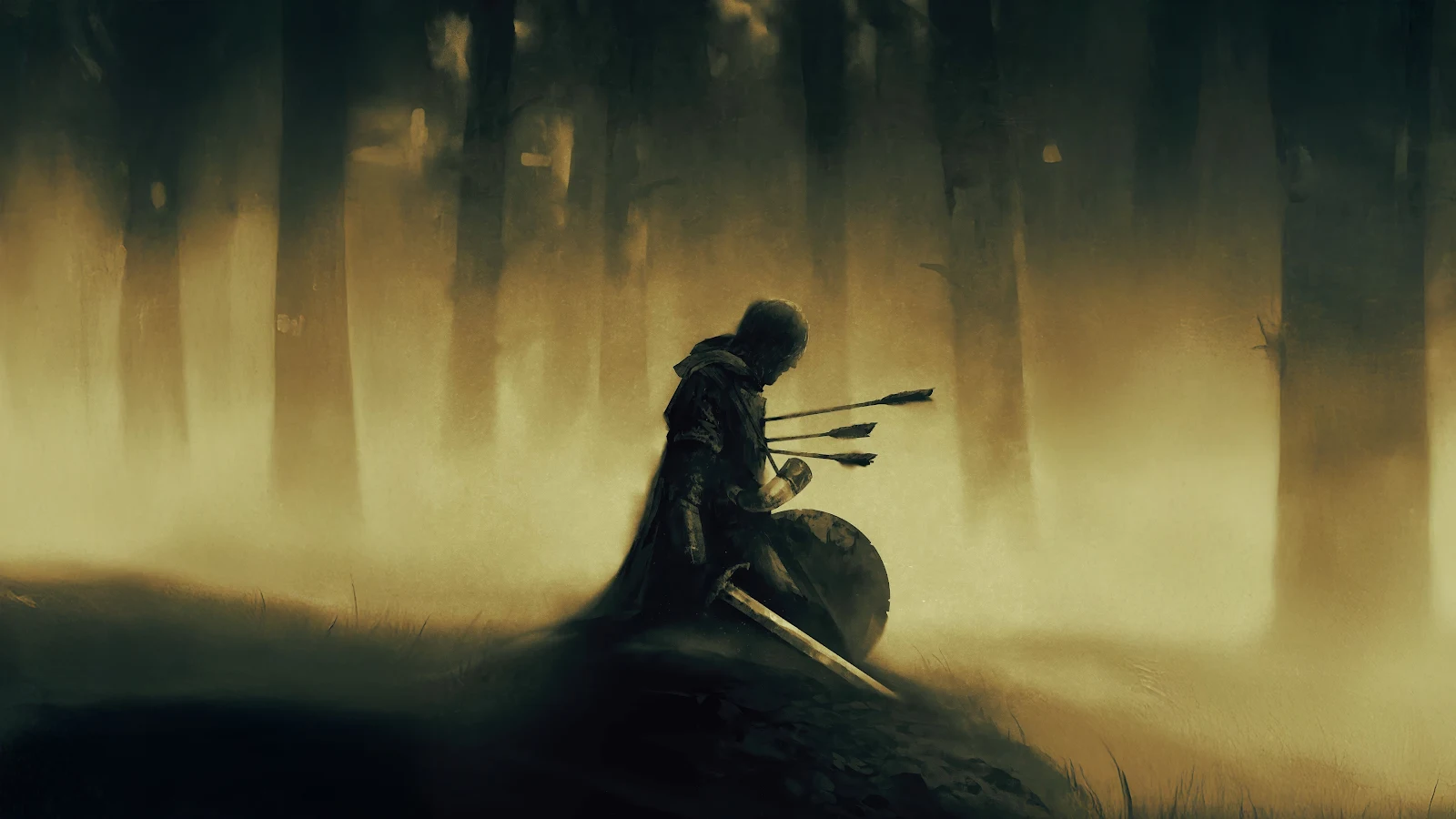 Fantasy, Knight, Arrows, Forest 4K Wallpaper