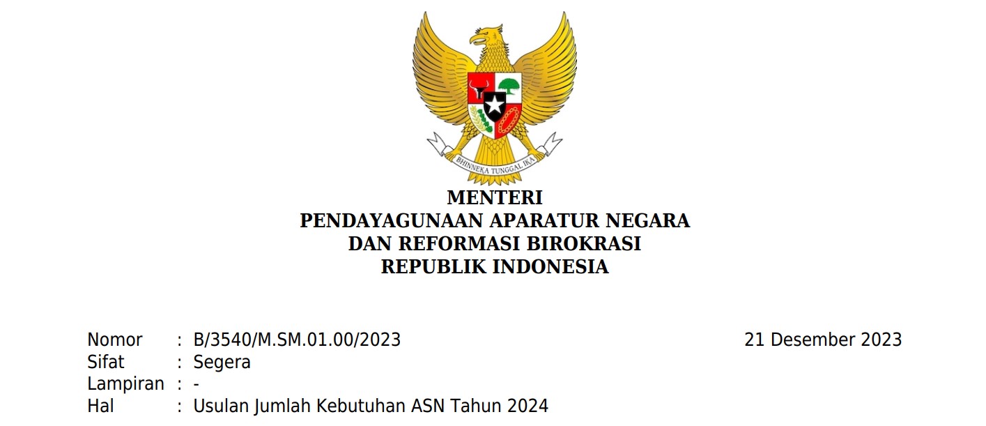Surat Edaran Menpan-RB Tentang Usulan Jumlah Kebutuhan ASN Tahun 2024