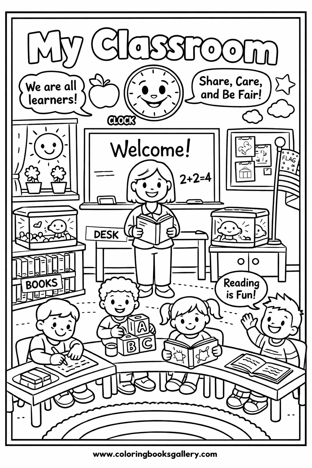 American Classroom for Kids – Simple Educational Printable Coloring ...