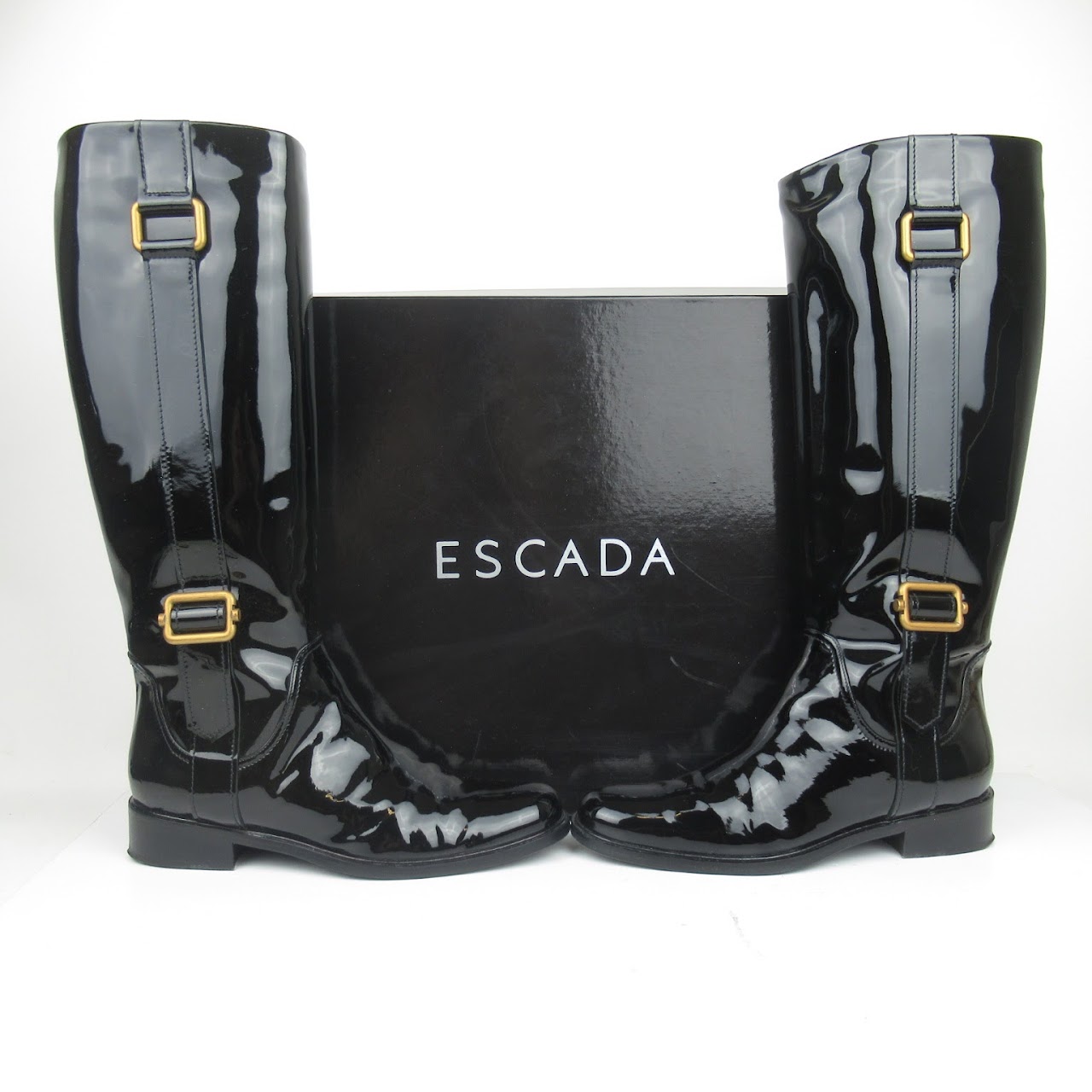 Escada Shearling-Lined Patent Leather Calf Boots