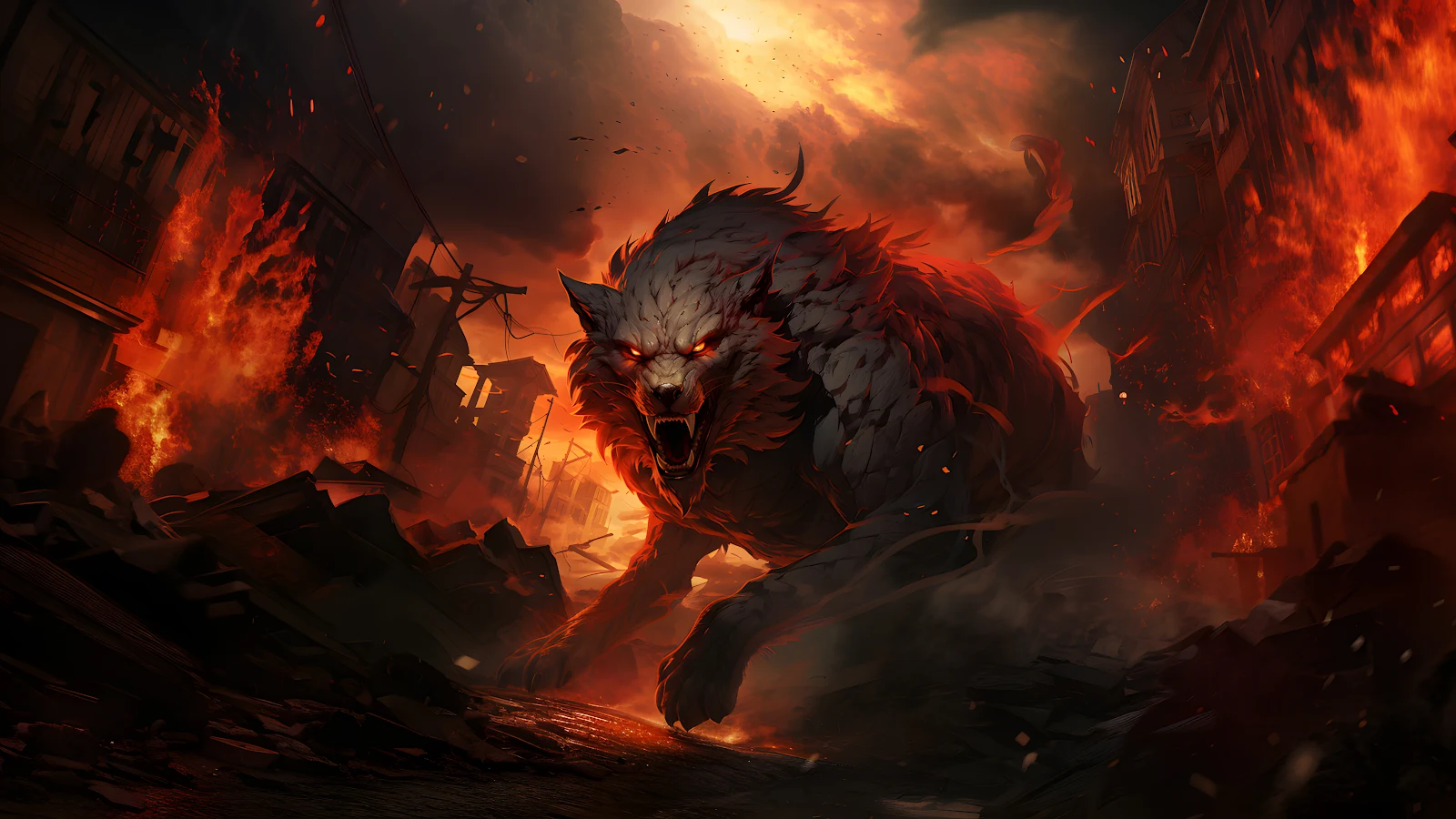 Ai Art, Wolf, Burning, Animals, Digital Art 5K Wallpaper