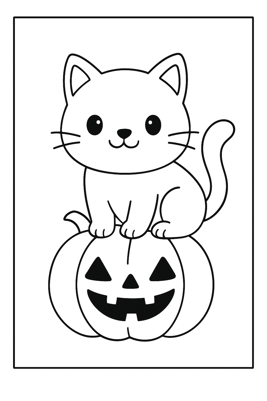 Cat sitting on pumpkin – Free Printable Coloring Sheet for Kids and Adults