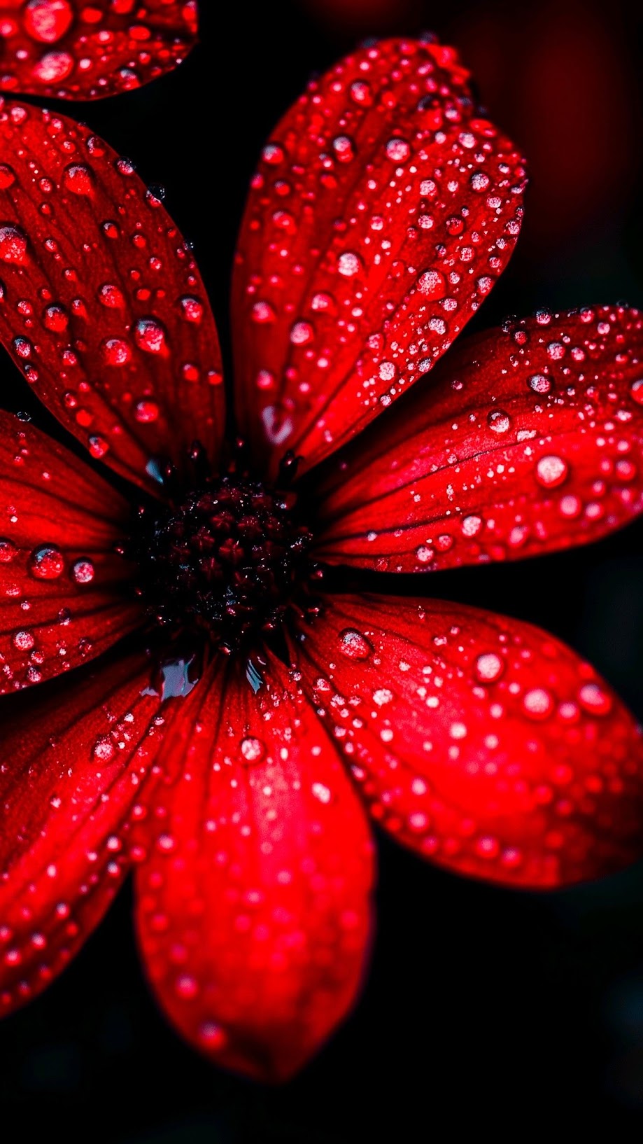 Red Flower, Water Droplets, Floral, Dark Full HD iPhone Wallpaper