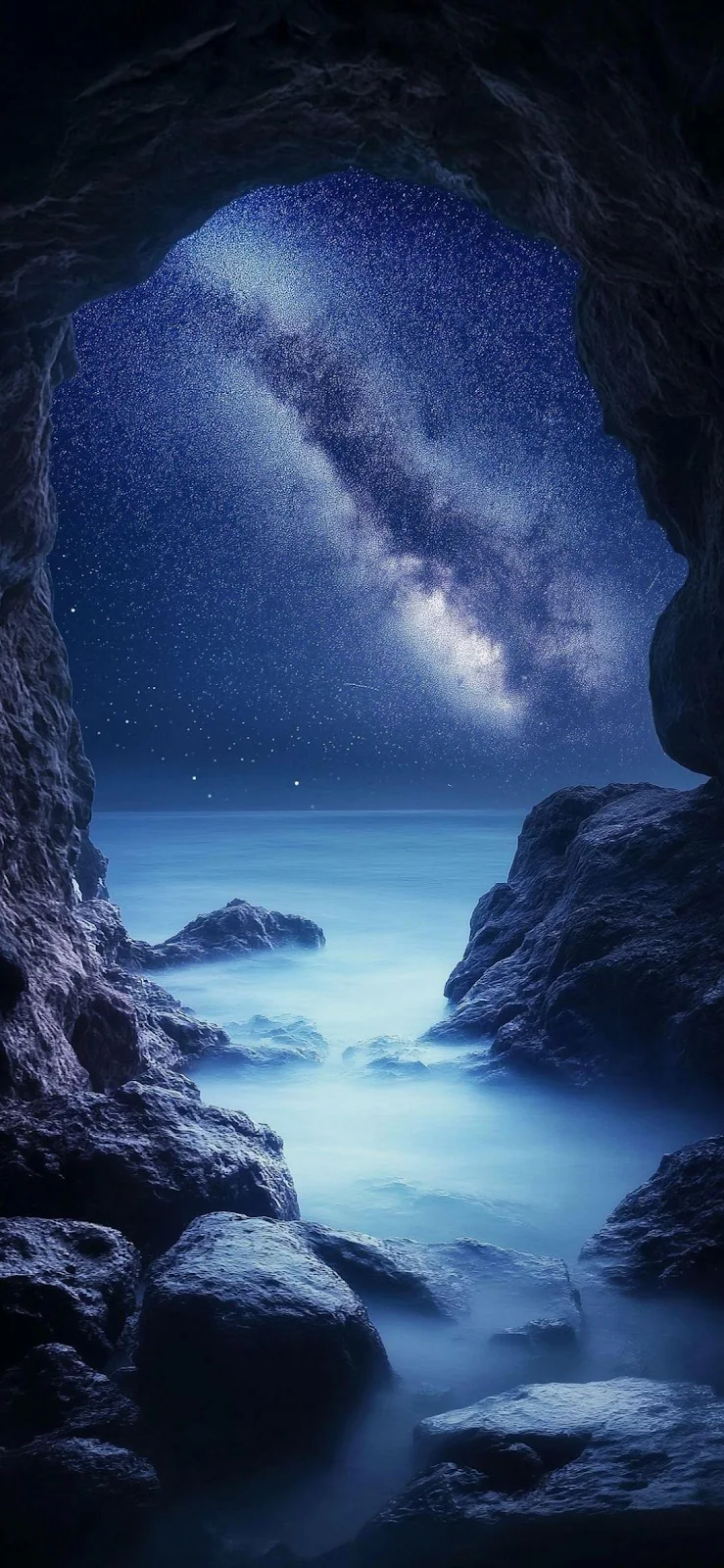 Dark Grotto Under Starry Sky Full HD iPhone Wallpaper