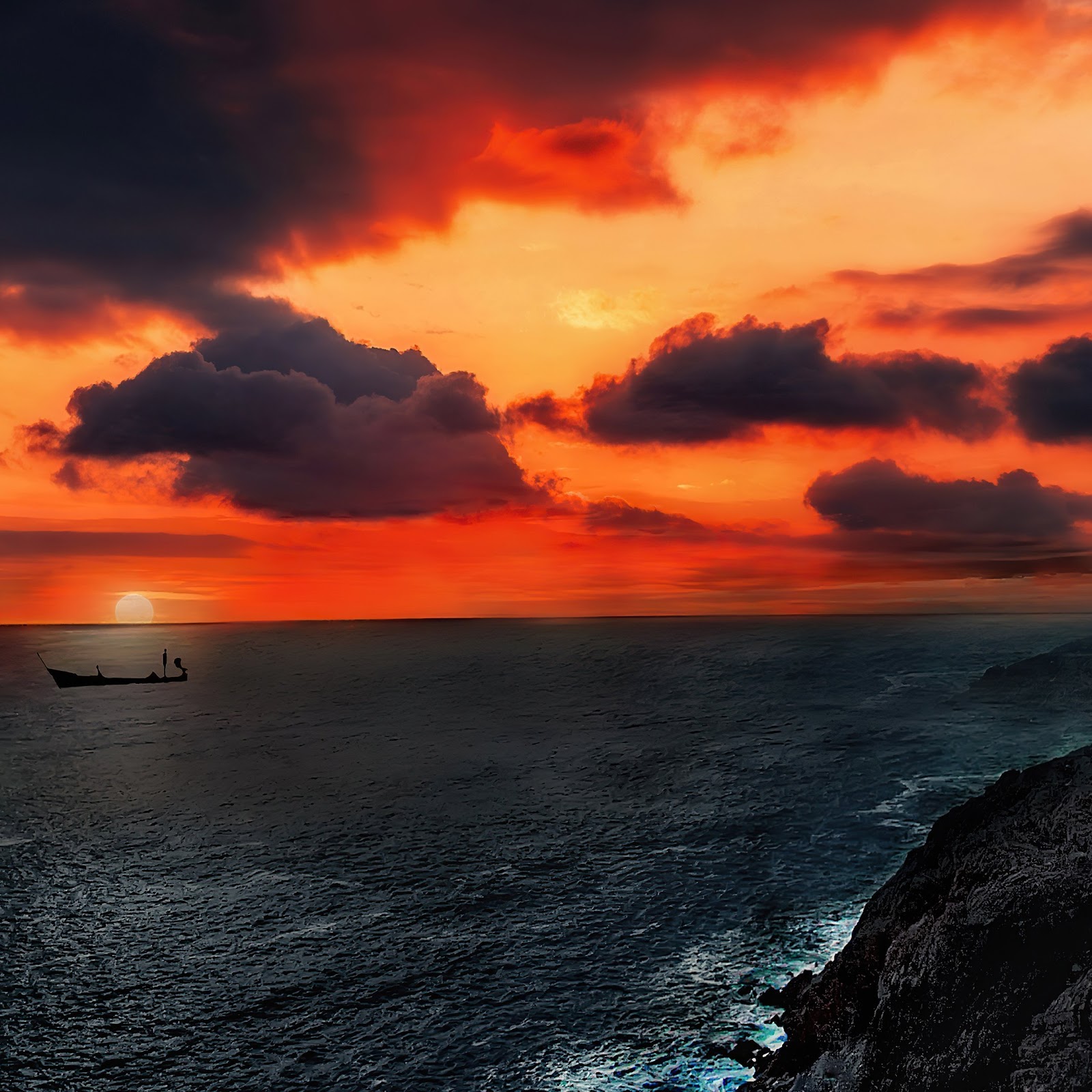 Sunsetting Over Boat 4K Wallpaper