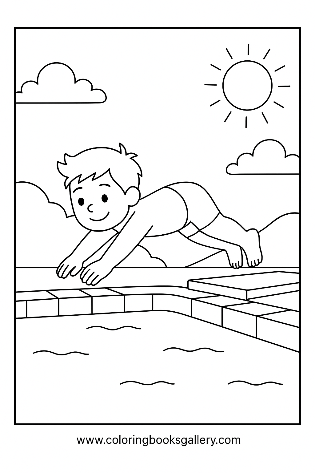 Boy Diving Into a Swimming Pool – Free Printable Coloring Sheet for ...