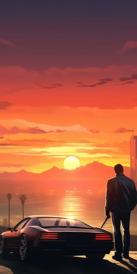 Miami Vibes, Synthwave, Retro Aesthetic, Sunset Scene 4K iPhone Phone ...