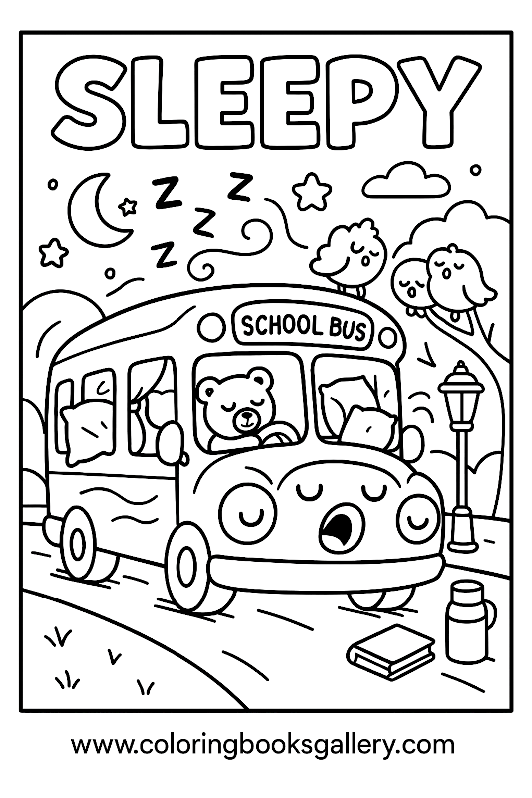Sleepy Bus Coloring Page for Kids – Simple Emotional Learning Printable ...