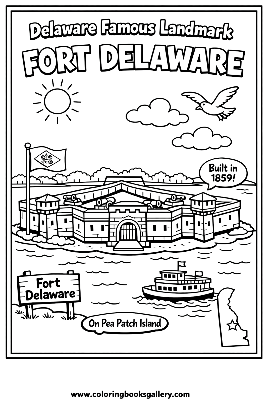 Delaware Famous Landmark – Simple Educational Printable Coloring Page ...