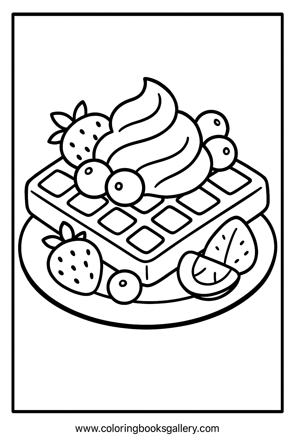 Waffle with fruit and whipped cream – Free Printable Coloring Sheet for ...