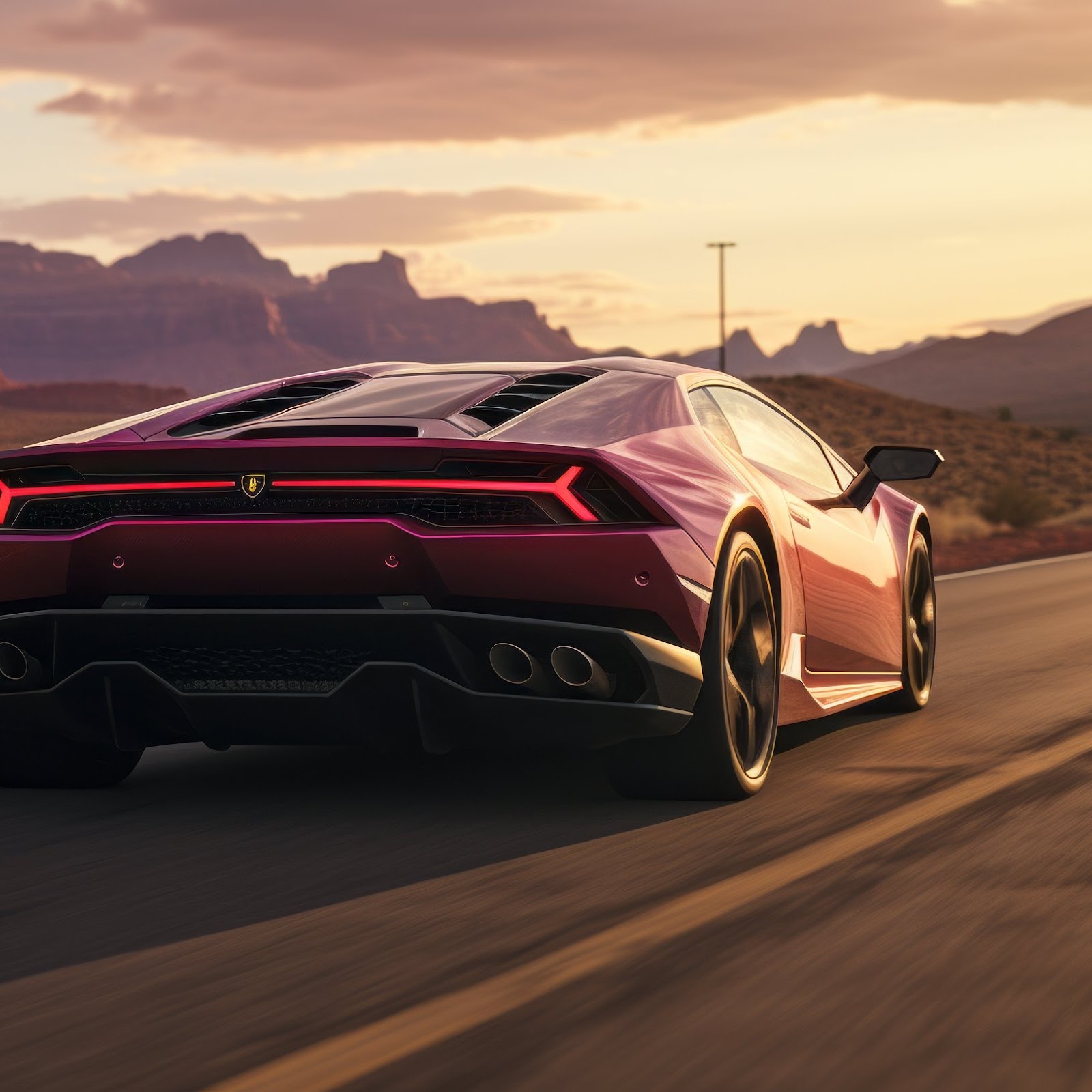 Ai Art, Sports Car, Desert, Road, Mountains 2K Wallpaper