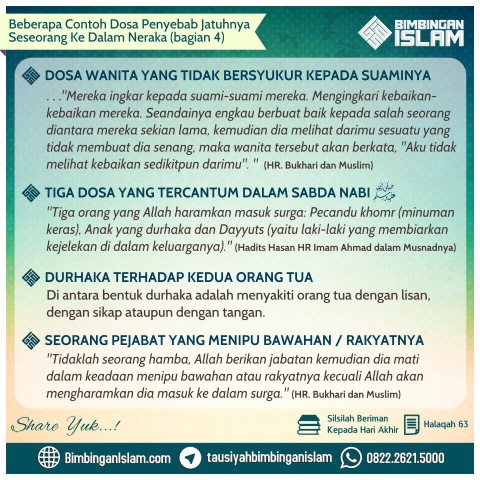 Halaqah – 58 Contoh Dosa Penyebab Seseorang Masuk Neraka Bagian 4