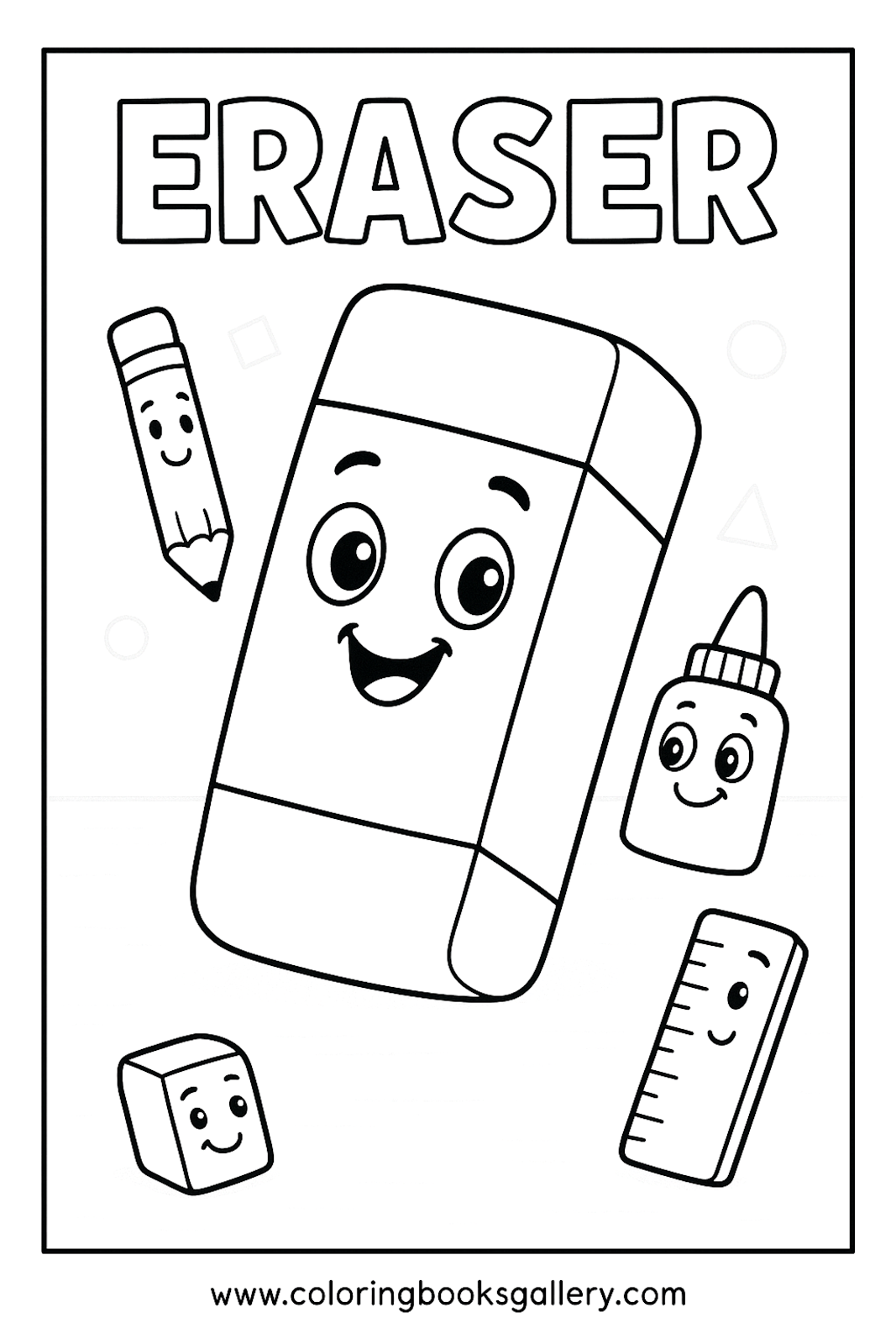 Tiny Eraser Coloring Page for Kids – Simple Educational Printable Line Art
