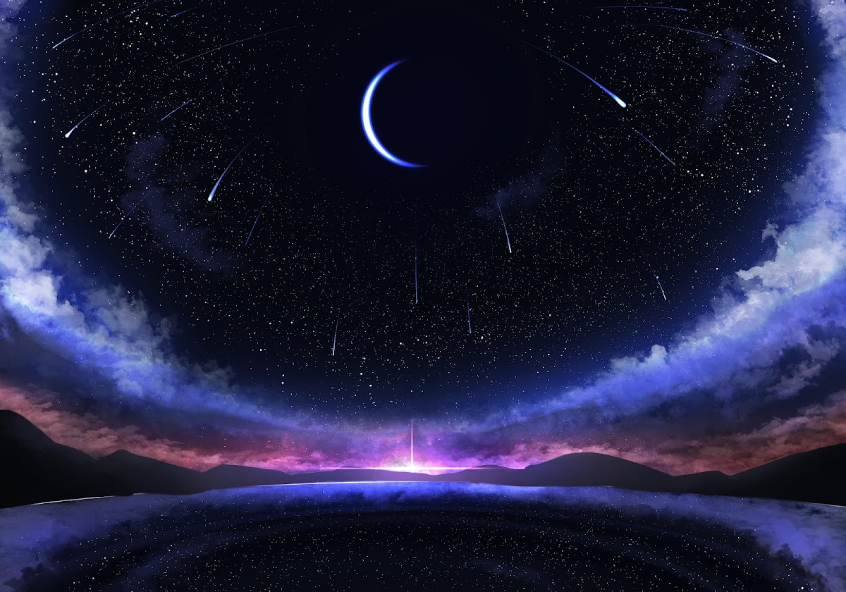 Dark Landscape Under Shooting Stars 5K Desktop Wallpaper