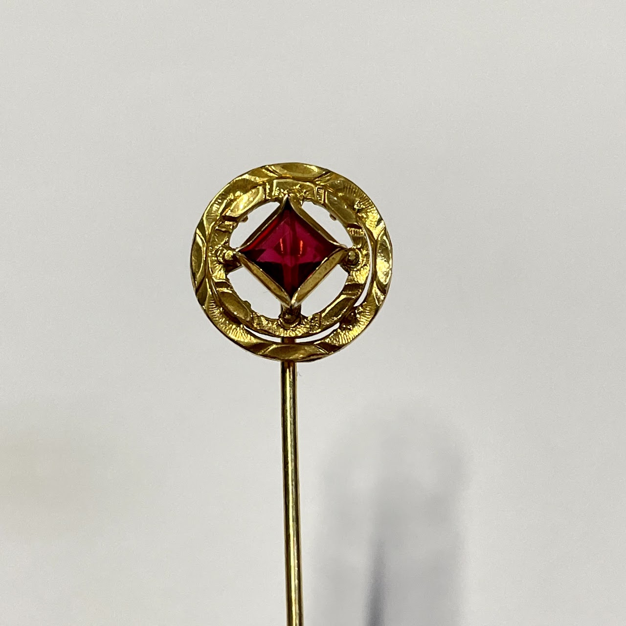 10K Gold & Red Stone Stick Pin