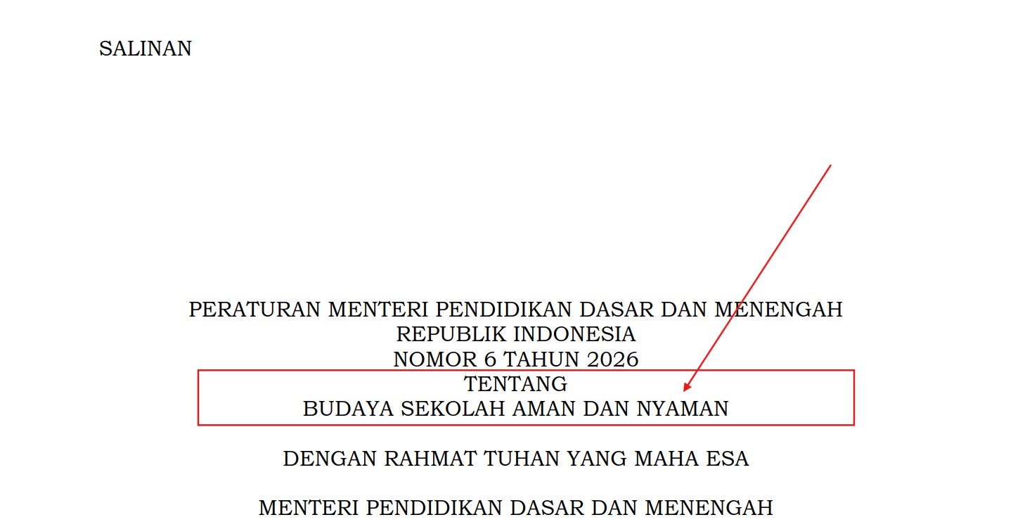 Peraturan Menteri Pendidikan Nomor 6 Tahun 2026 tentang Budaya Sekolah ...