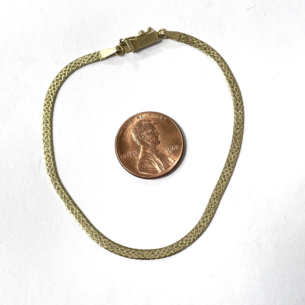 14K Gold Etched Flat Chain Bracelet