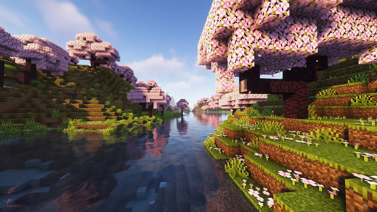 Cherry Blossom, Water, Minecraft, Video Games, Cube 4K Wallpaper