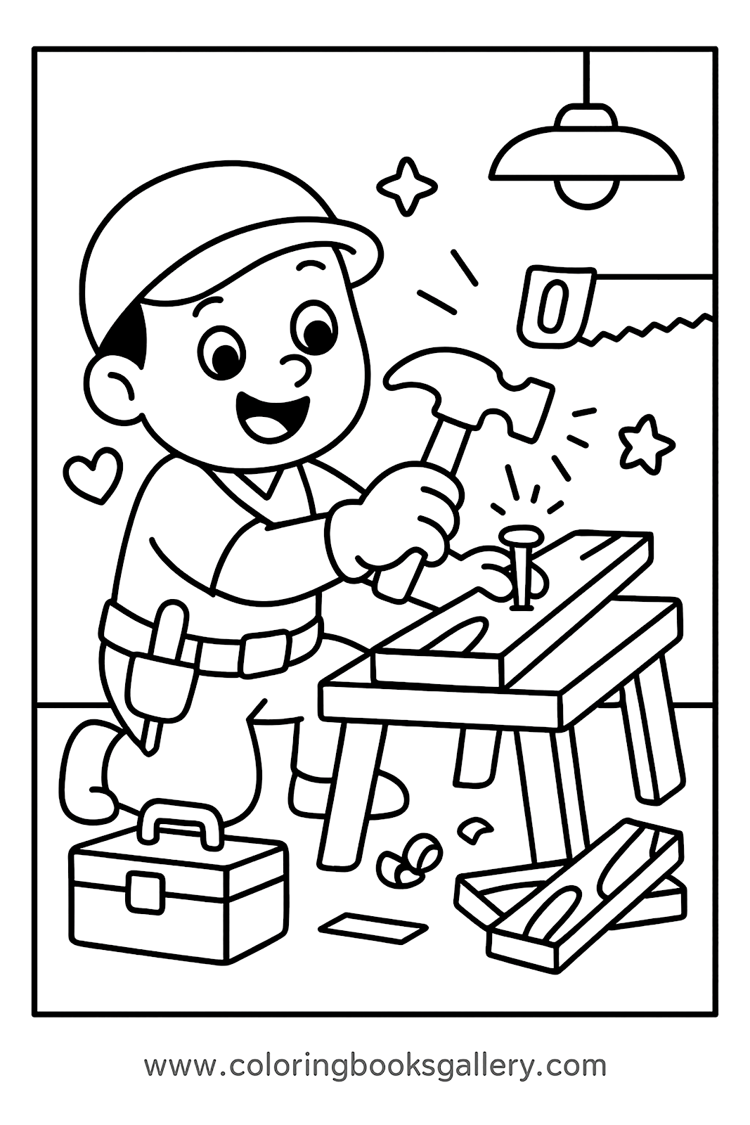Carpenter hammering wood – Free Printable Coloring Sheet for Kids and ...