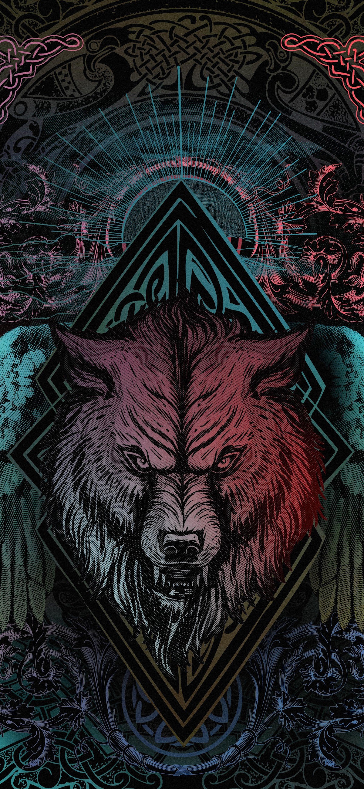 Mystical Celtic Wolf Head Design 4K iPhone Wallpaper