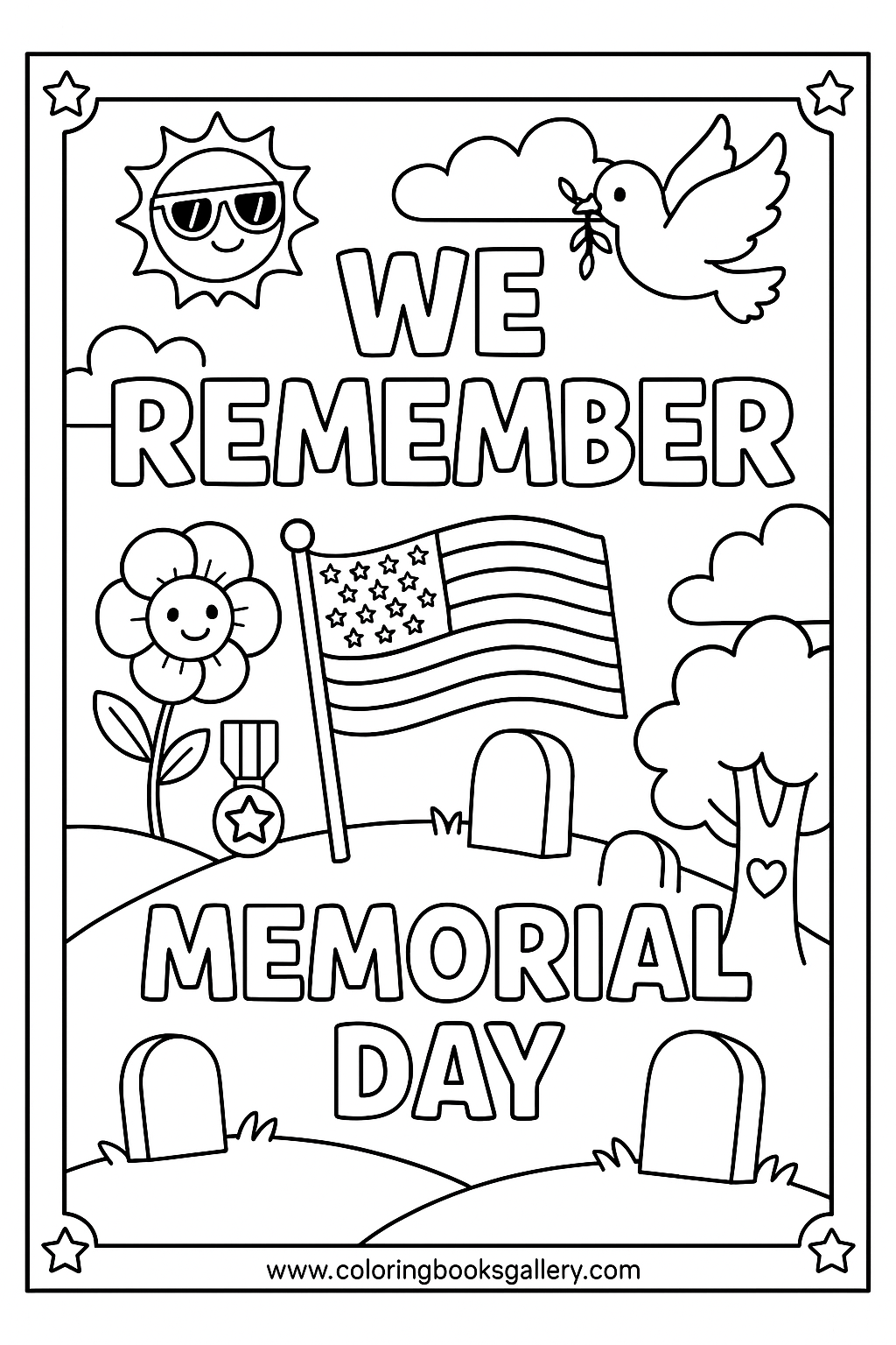 Memorial Day Kids Coloring Page – Simple Educational Printable Line Art ...