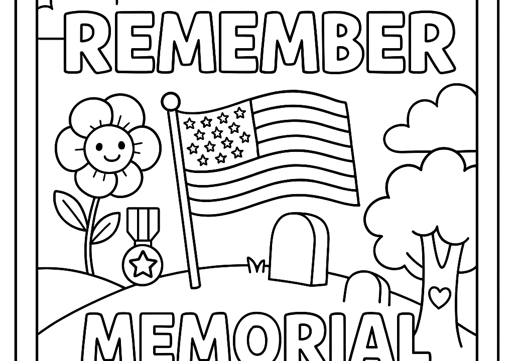 Memorial Day Kids Coloring Page – Simple Educational Printable Line Art ...