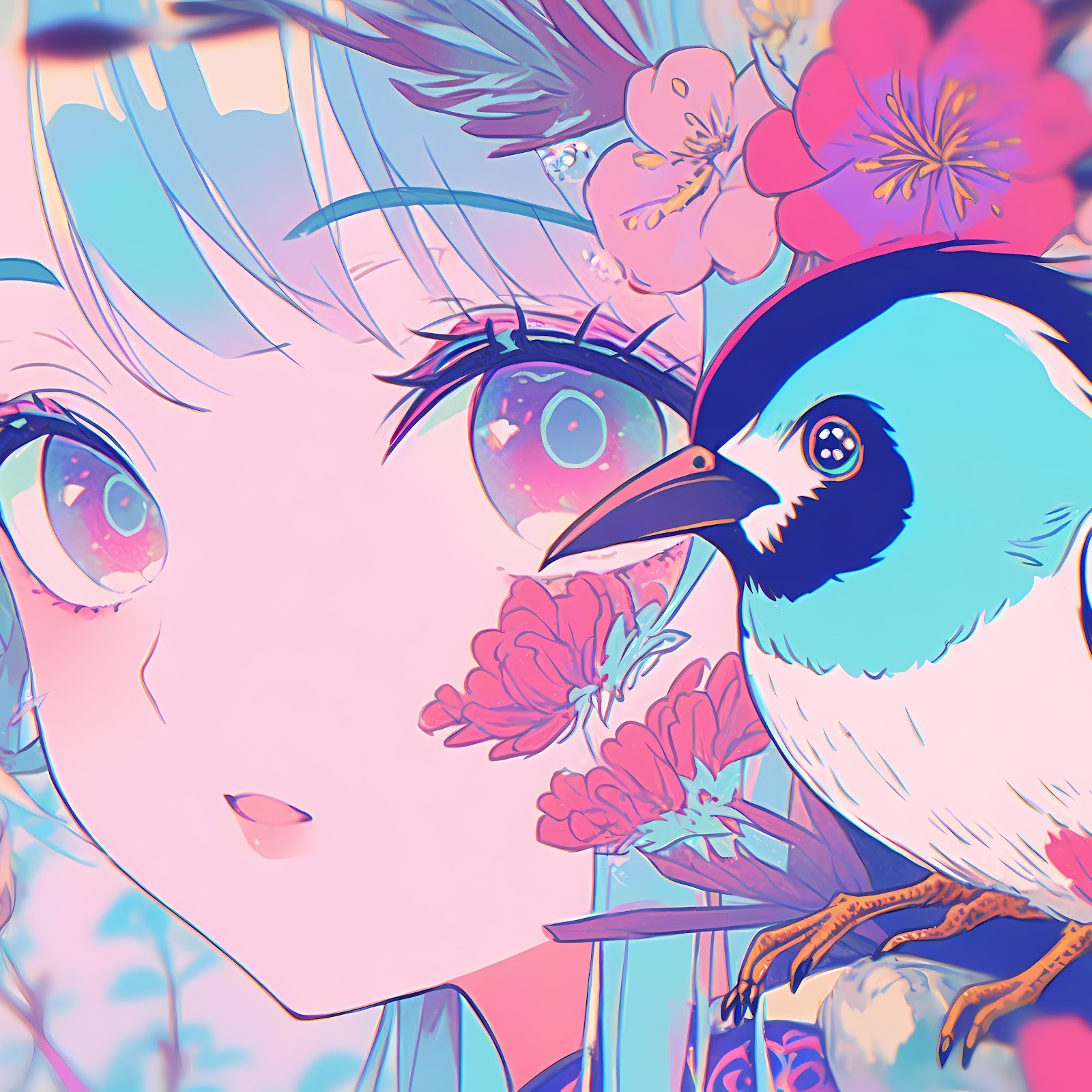 Anime, Vaporwave, Colorful, Birds, Animals 5K Wallpaper