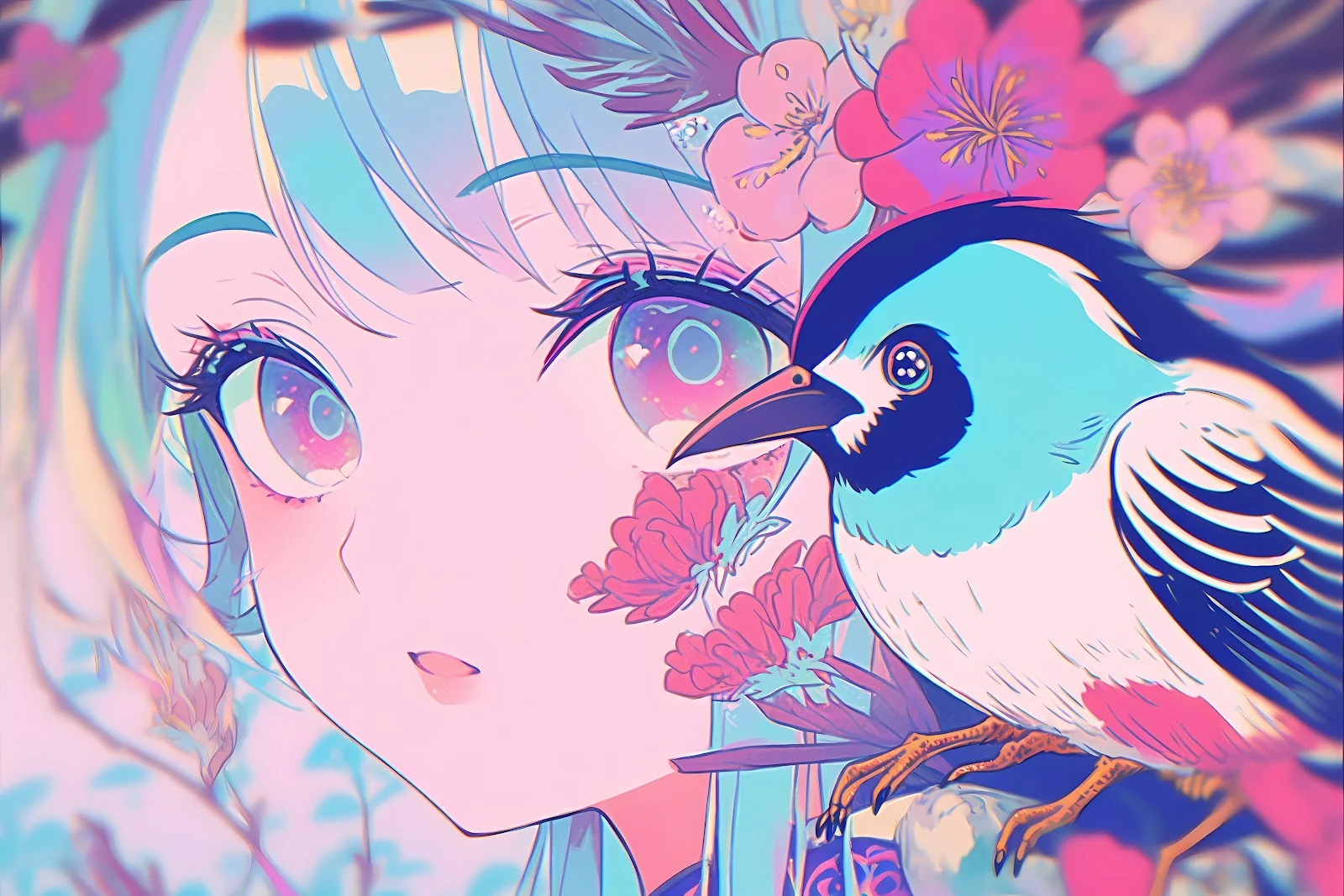 Anime, Vaporwave, Colorful, Birds, Animals 5K Desktop Wallpaper